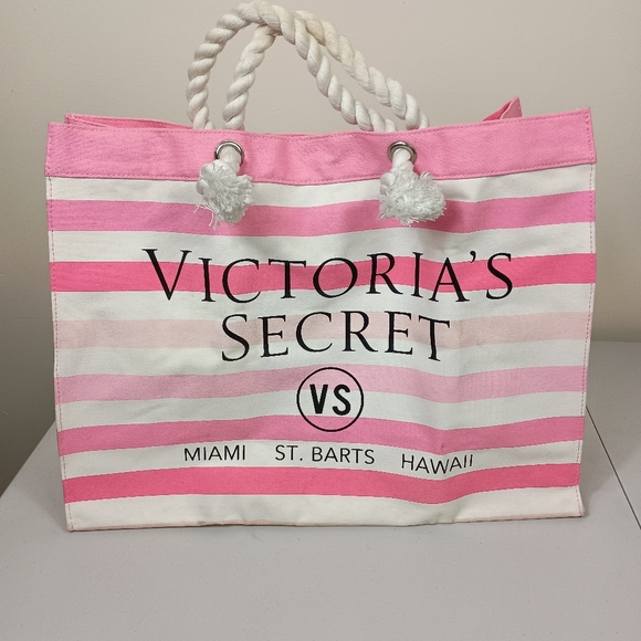 Victoria's Secret | Bags | Victorias Secret Striped Canvas Tote Bag ...